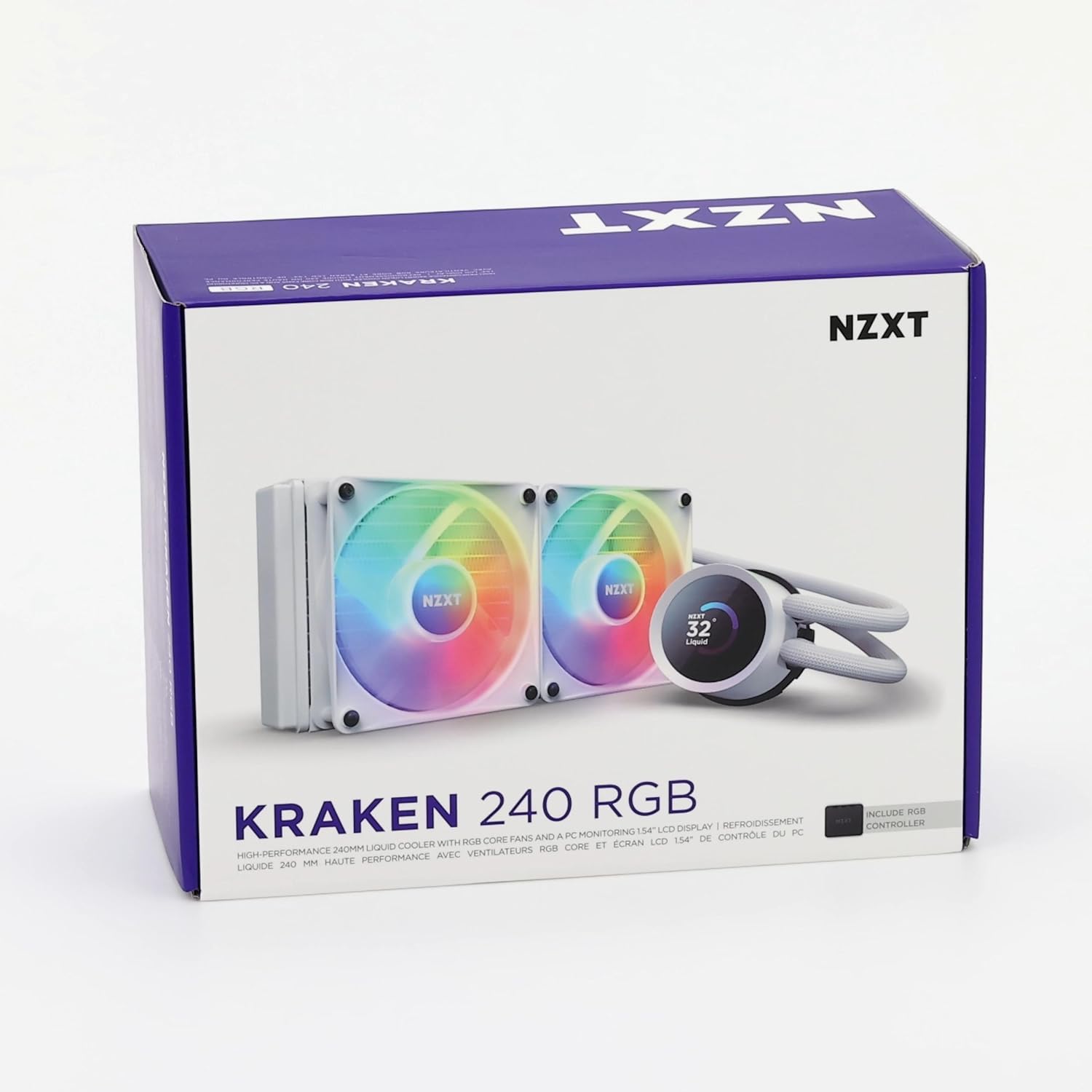 XPert-NZXT Kraken 240mm RGB AIO LCD Liquid Cooler White 1700/AM5 RL-KR240-W1